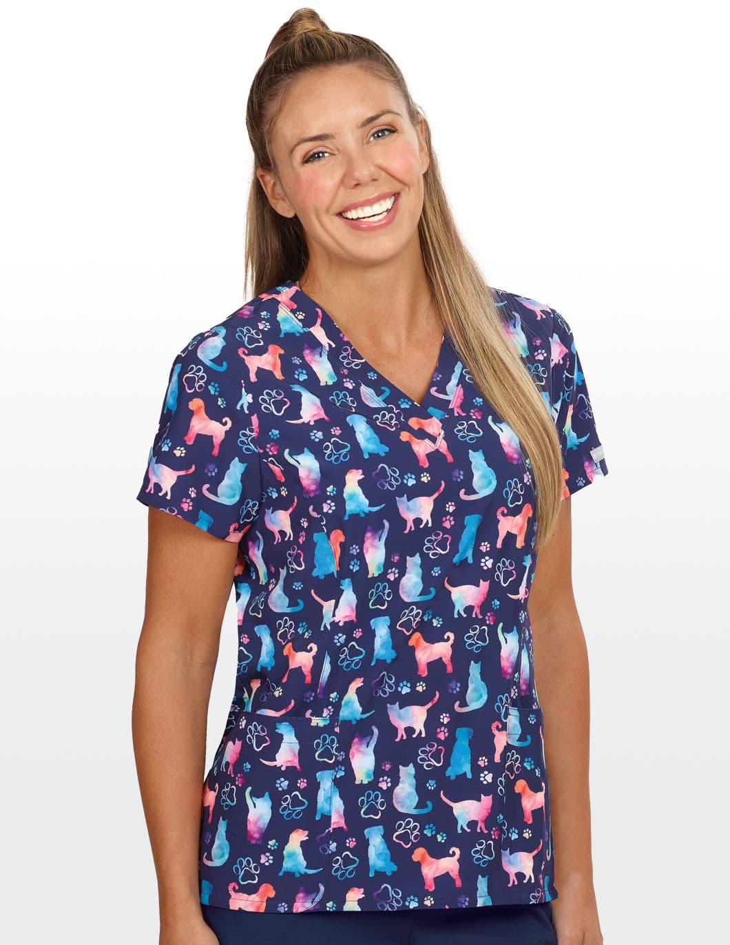 Maevn Print Scrub Top Furr-Ever Colorful
