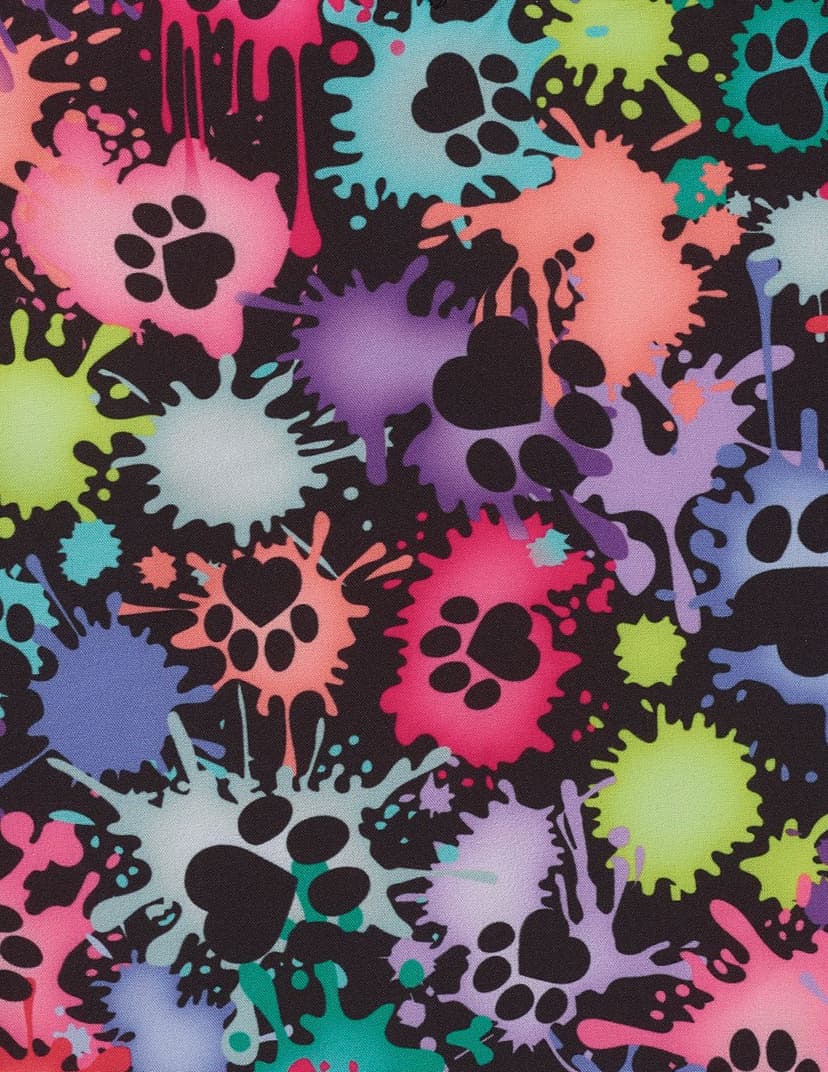Maevn Print Scrub Top Splatter Paws