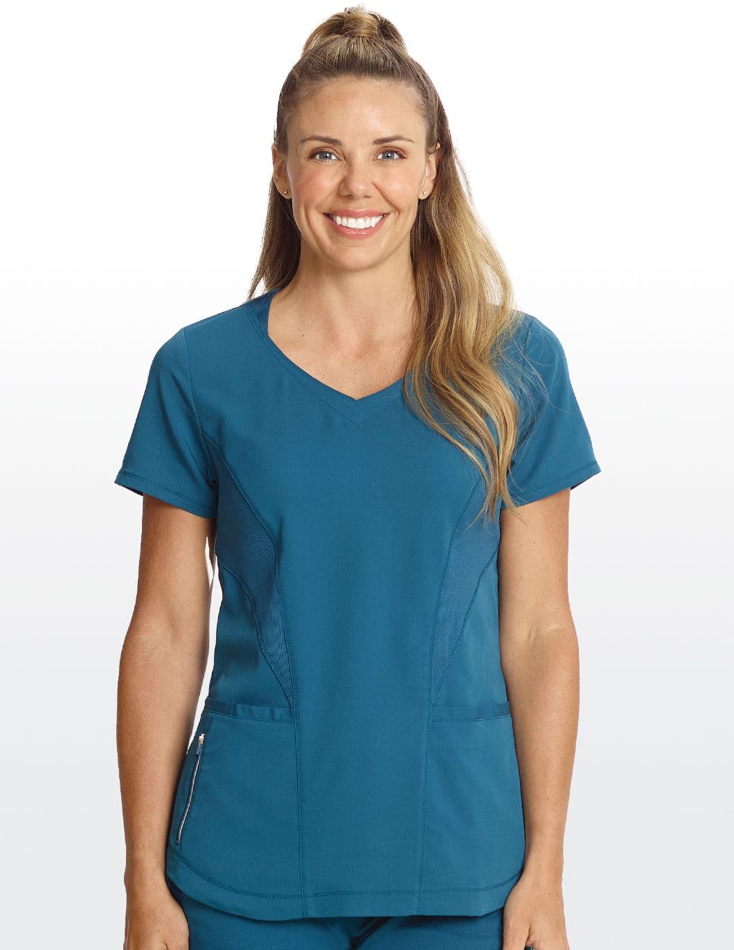Grey's Anatomy Stretch Rib Knit Panel Scrub Top