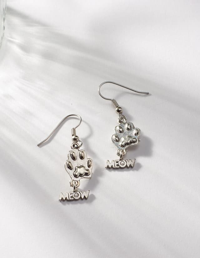 Pewter Stainless Steel Earrings Meow Meow Paws